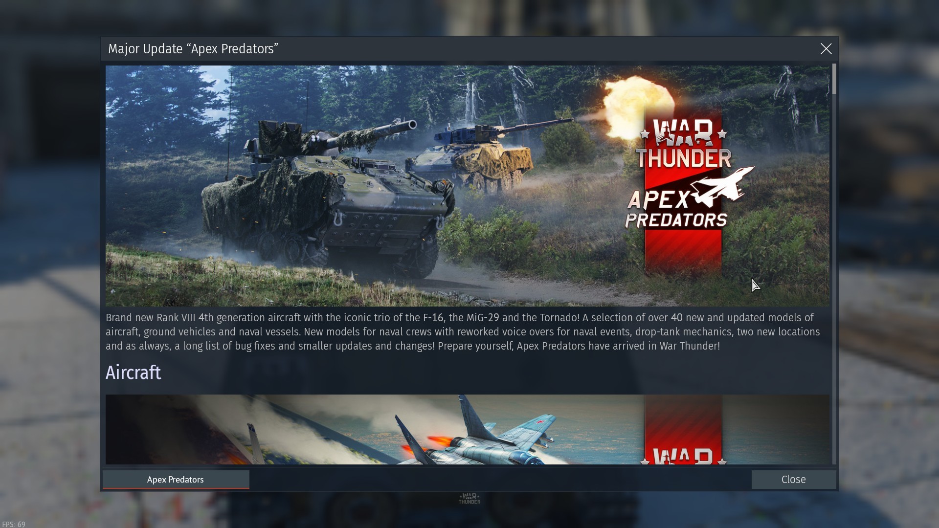 War Thunder 2.23 "Apex Predators" arrives as the year's last update to bring the F-16A, MiG-29 ...