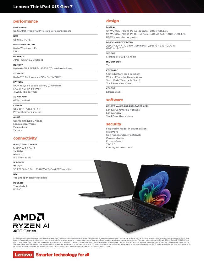 Ultralight laptop under 1 kg: Lenovo officially launches ThinkPad X13 ...