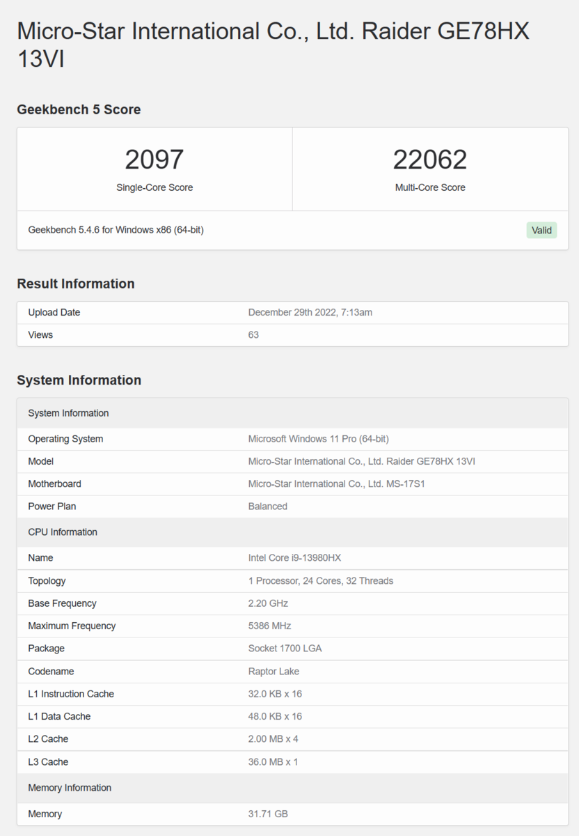 Intel Raptor Lake-HX flagship Core i9-13980HX in MSI Raider GE78 HX ...
