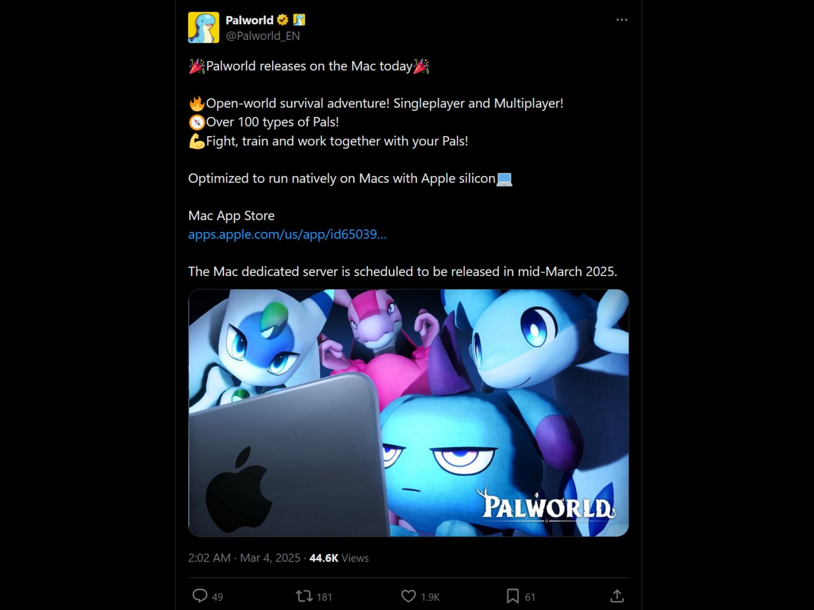 Pocketpair unleashes Palworld for Mac after November release date delay - NotebookCheck.net News