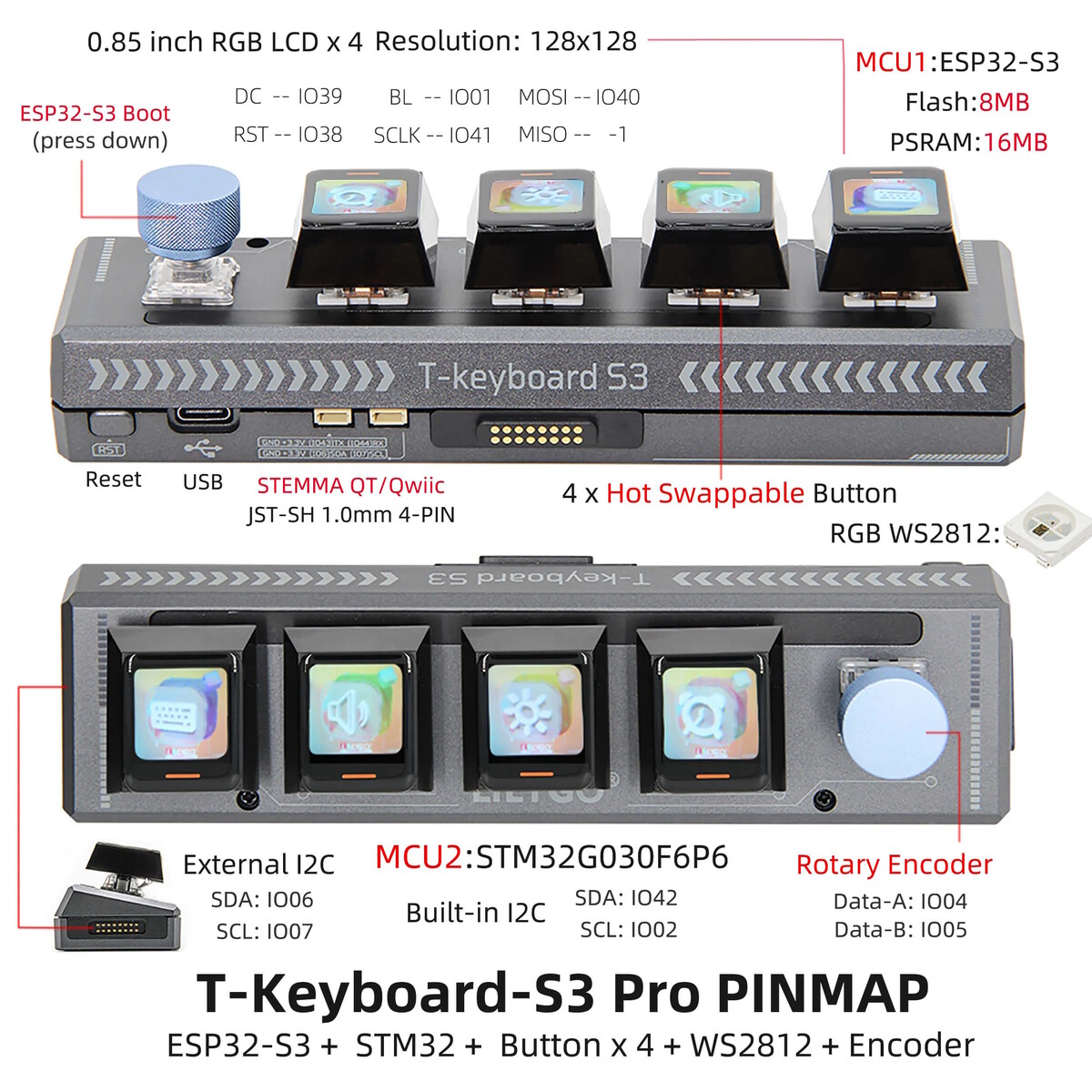 T-Keyboard S3 Pro: Modular mini keyboard comes with rotary control and mini screens ...